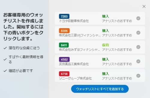 MSNマネーで「お客様専用のウォッチリストを作成しました」と表示された: フリーランサーズノート